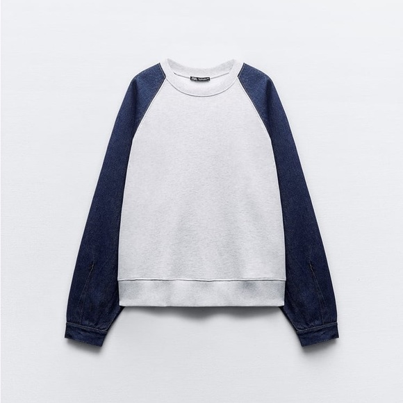 Zara | Tops | Zara Combination Denim Sweatshirt | Poshmark